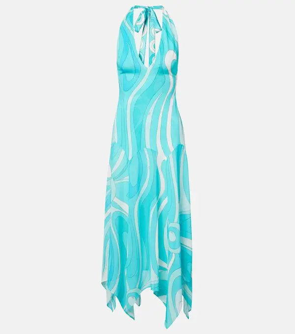 Emilio Pucci Iride Halterneck Jersey Midi Dress - Blue