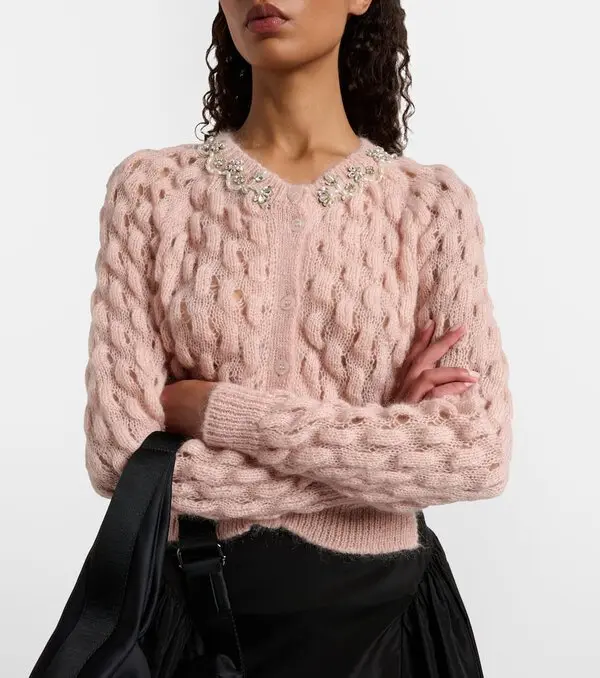 Simone Rocha Embellished Mohair-blend Cardigan - Pink