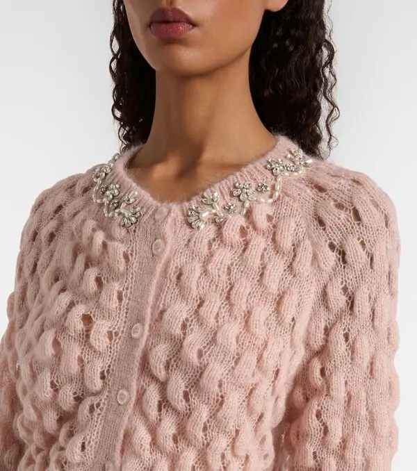 Simone Rocha Embellished Mohair-blend Cardigan - Pink