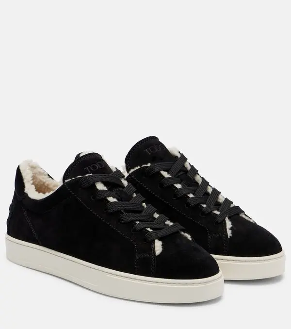 TOD'S Cassetta Shearling-lined Suede Sneakers - Black