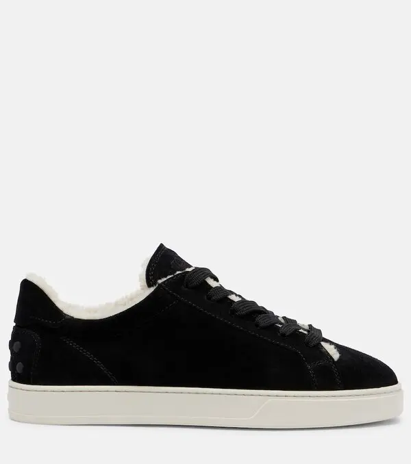 TOD'S Cassetta Shearling-lined Suede Sneakers - Black
