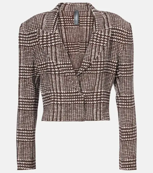 Norma Kamali Houndstooth Cropped Blazer