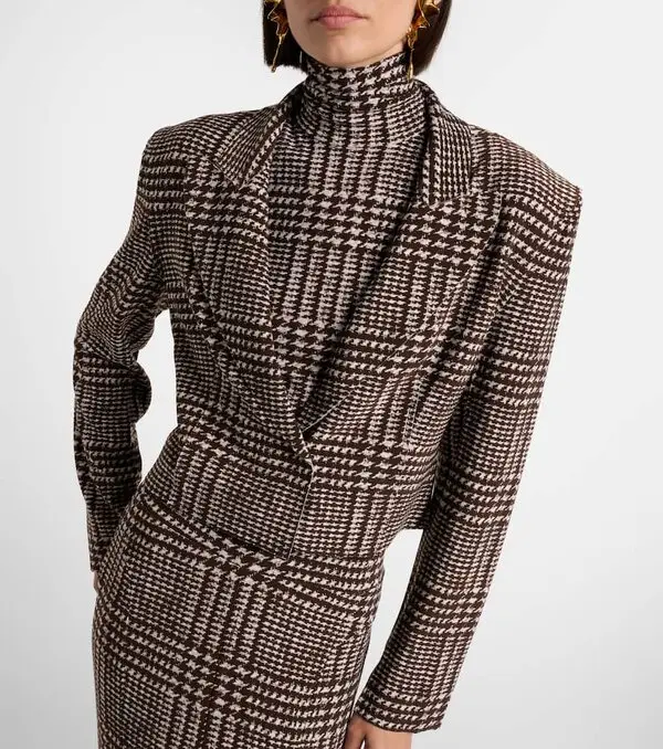 Norma Kamali Houndstooth Cropped Blazer