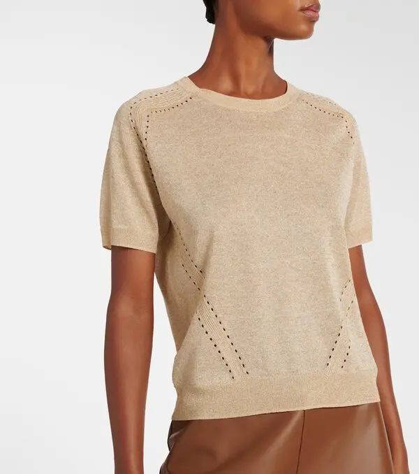 JOSEPH Lille Knitted Lamé Top - Gold