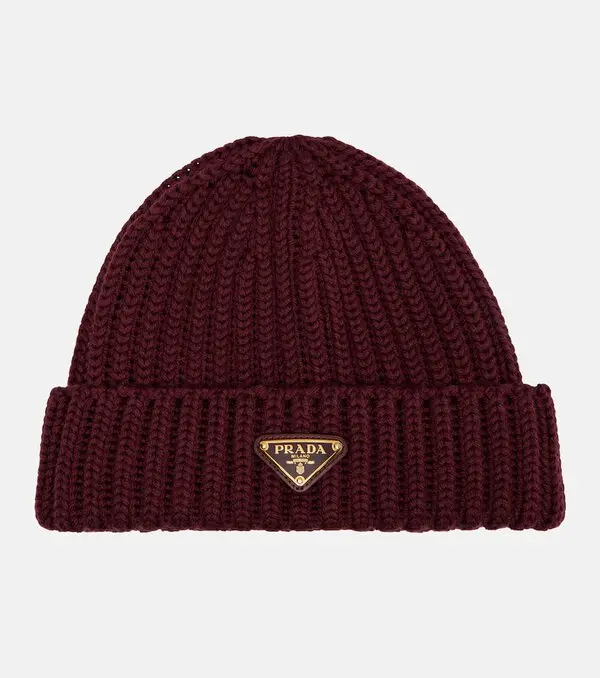 Prada Ribbed-knit Wool And Cashmere Beanie - Burgundy