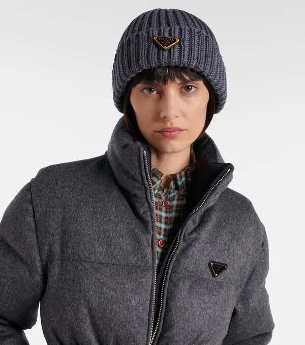 Prada Logo Ribbed-knit Wool And Cashmere Beanie