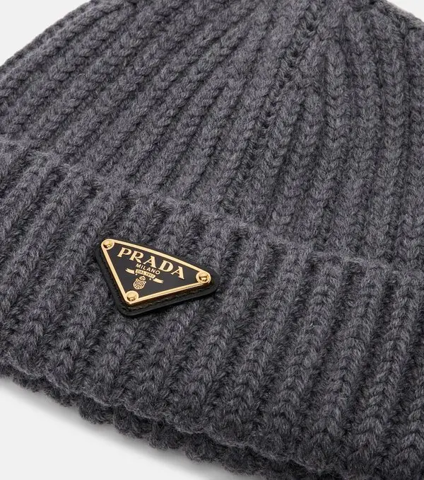 Prada Logo Ribbed-knit Wool And Cashmere Beanie
