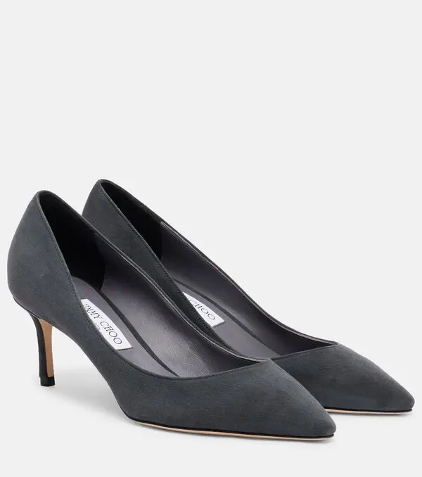 JIMMY CHOO Romy 60 Suede Pointed Toe Pumps - Grey