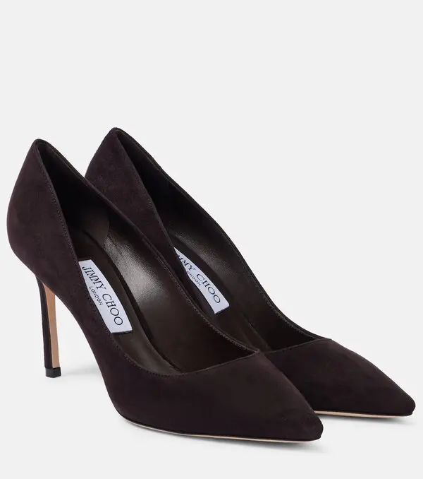 JIMMY CHOO Romy 85 Suede Pumps - Espresso