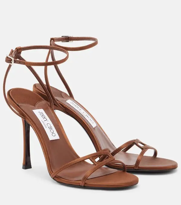 JIMMY CHOO Leo 100 Satin Sandals - Brown