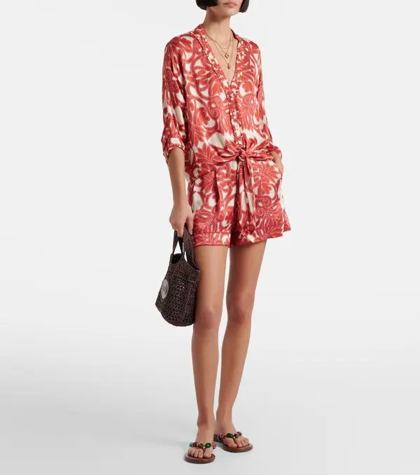 Poupette St Barth Isabelle Printed High-rise Shorts - Red
