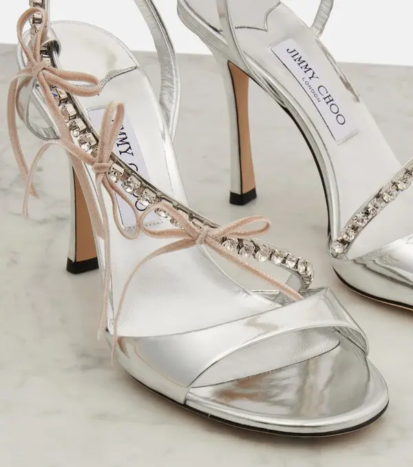 JIMMY CHOO Lula 100 Metallic Leather Sandals - Silver
