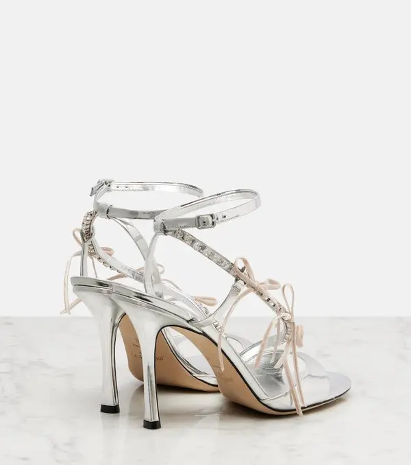 JIMMY CHOO Lula 100 Metallic Leather Sandals - Silver