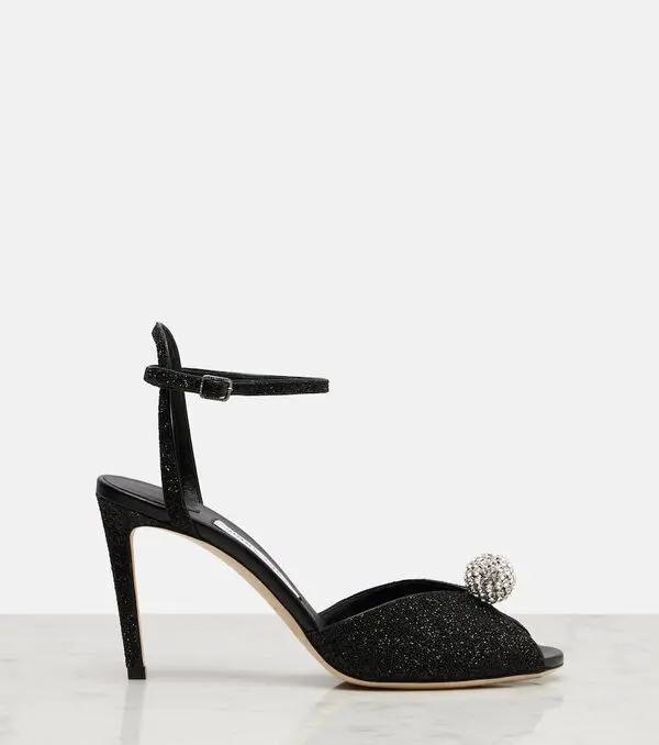 JIMMY CHOO Sacora 85 Glitter Peep-toe Sandals - Black