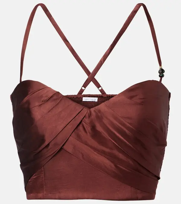 Poupette St Barth Palmire Satin Crop Top