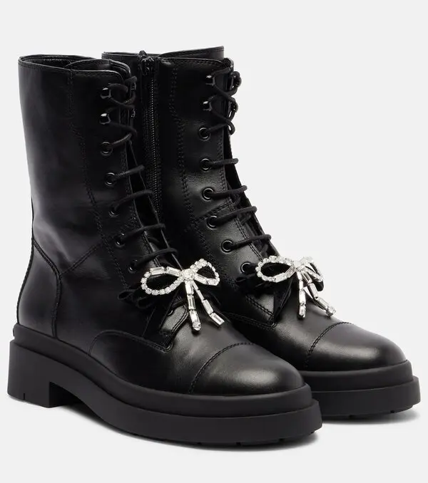 JIMMY CHOO Averi Bow-detail Leather Boots - Black