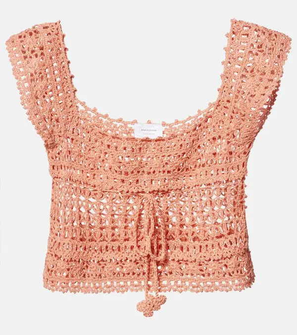 Anna Kosturova Deauville Crochet Cotton Crop Top - Pink