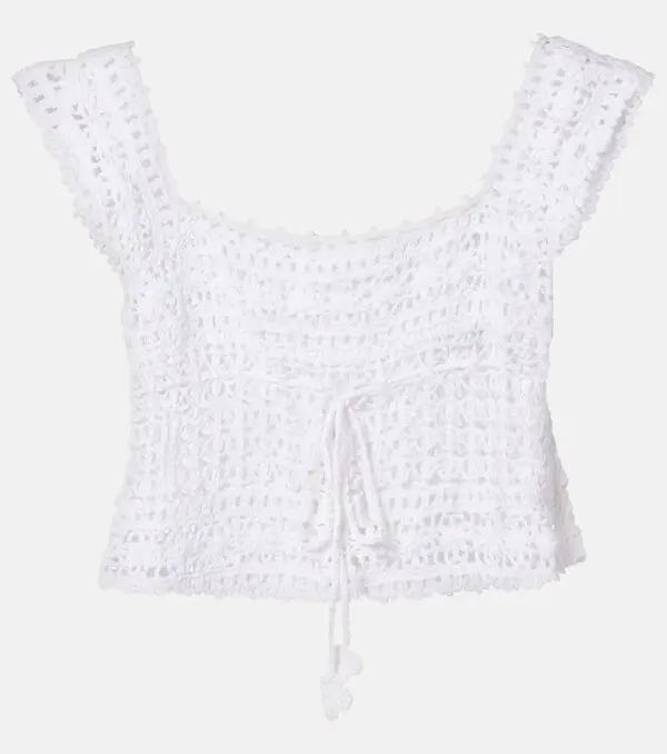 Anna Kosturova Deauville Crochet Cotton Crop Top - White