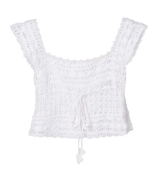 Anna Kosturova Deauville Crochet Cotton Crop Top - White