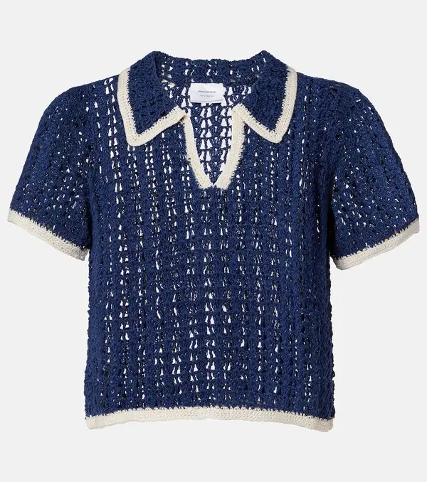 Anna Kosturova Crochet Cotton Polo Shirt - Blue