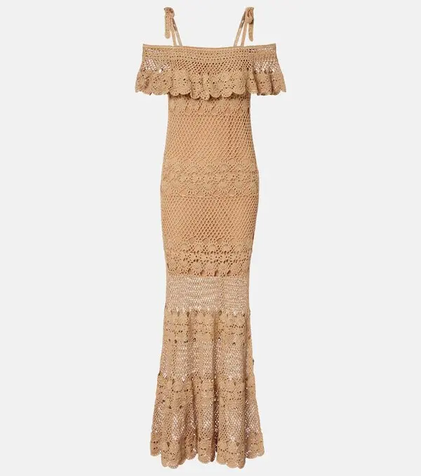Anna Kosturova Marianne Crochet Cotton Maxi Dress - Beige