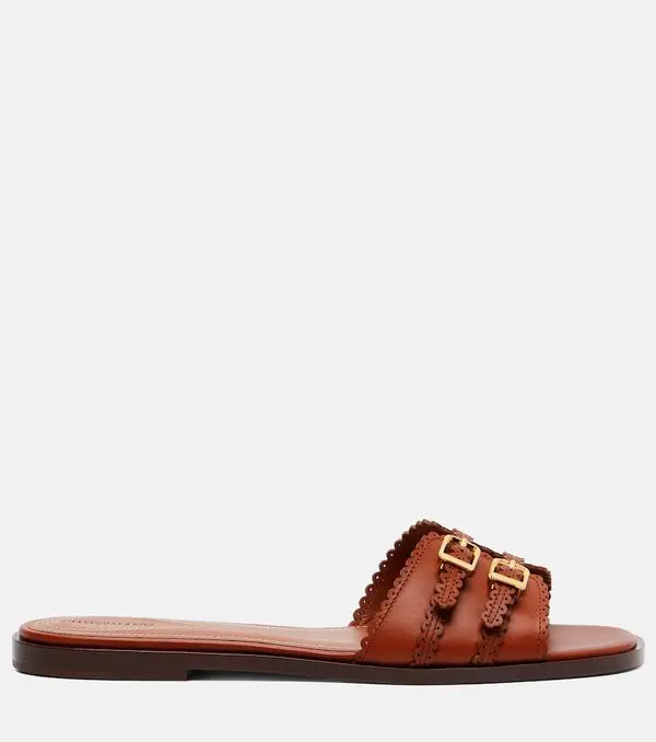 Zimmermann Goldie Leather Slides - Brown