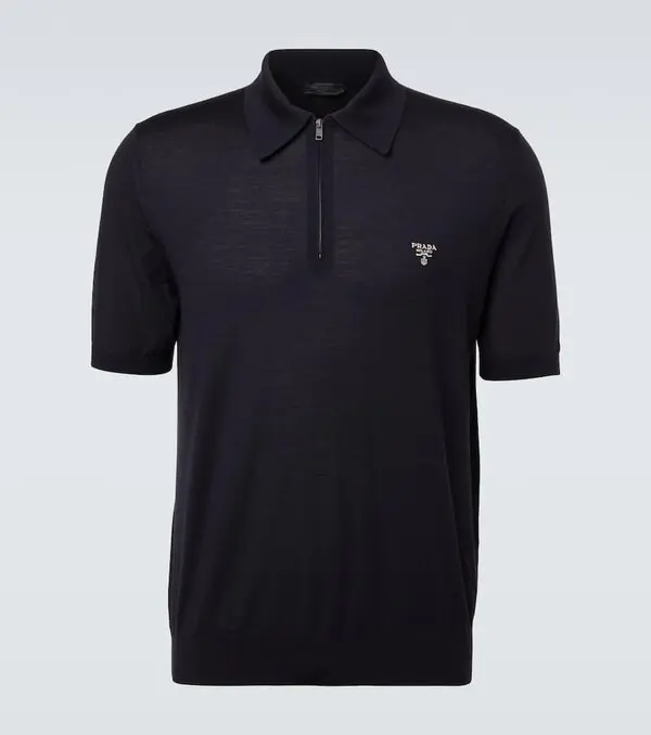 Prada Logo Virgin Wool Polo Shirt - Blue