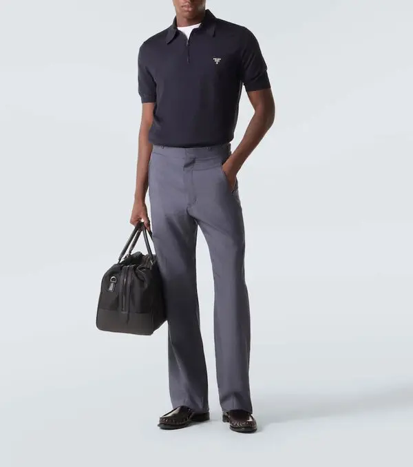 Prada Logo Virgin Wool Polo Shirt - Blue