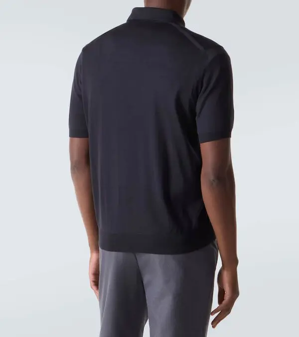 Prada Logo Virgin Wool Polo Shirt - Blue