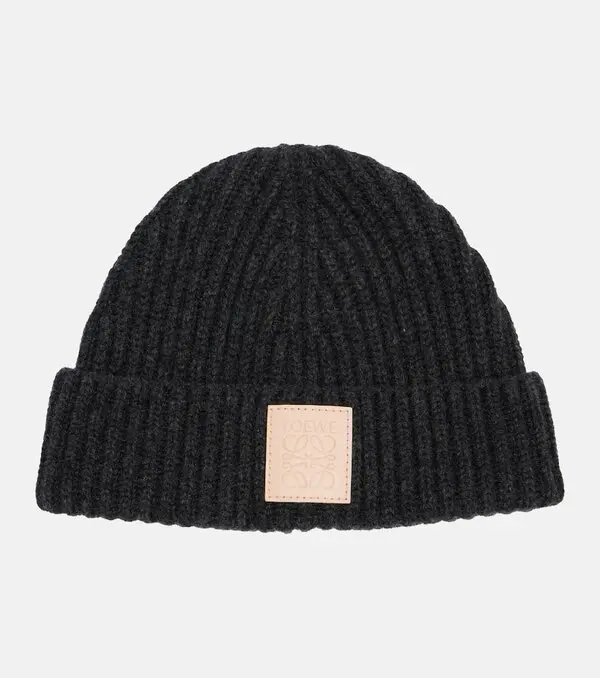 Loewe Anagram Ribbed Cashmere Beanie - Black