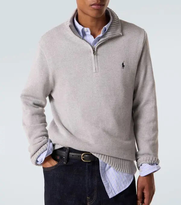 Polo Ralph Lauren Cotton Quarter Zip Sweater - Grey