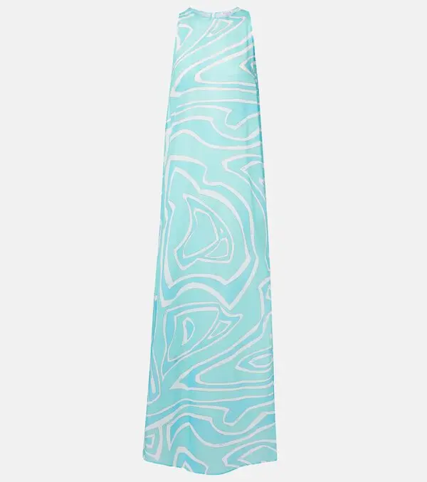 Emilio Pucci Labirinto Cotton Gauze Maxi Dress - Blue
