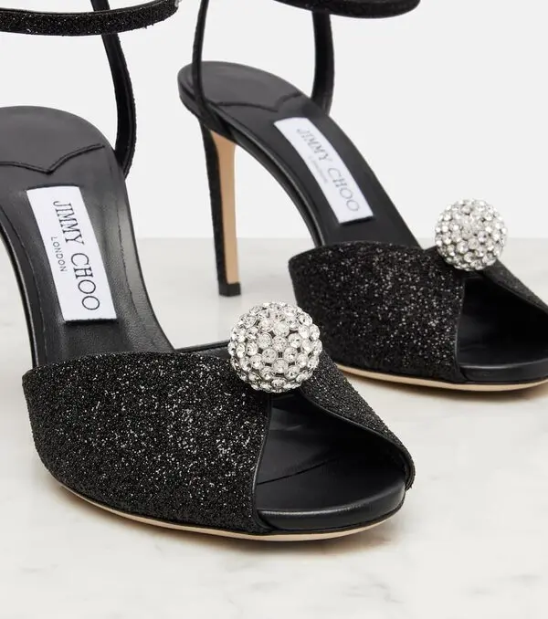 JIMMY CHOO Sacora 85 Glitter Peep-toe Sandals