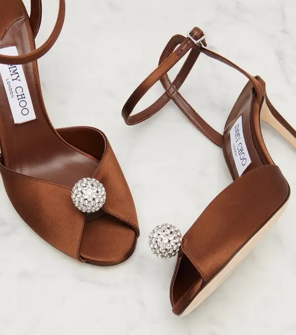 JIMMY CHOO Sacora 85 Satin Peep-toe Sandals - Brown
