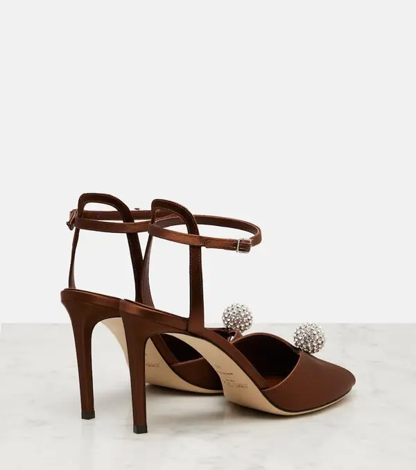 JIMMY CHOO Sacora 85 Satin Peep-toe Sandals - Brown