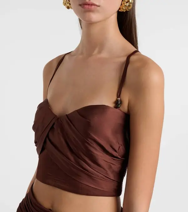 Poupette St Barth Palmire Satin Crop Top - Brown
