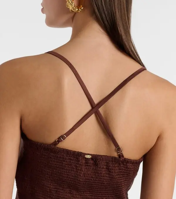 Poupette St Barth Palmire Satin Crop Top - Brown