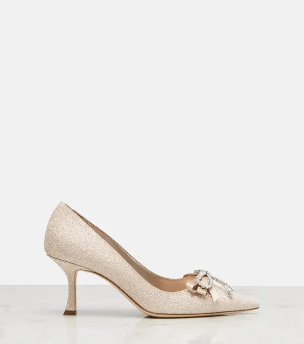 JIMMY CHOO Auria 70 Crystal-embellished Glitter Pumps - Gold
