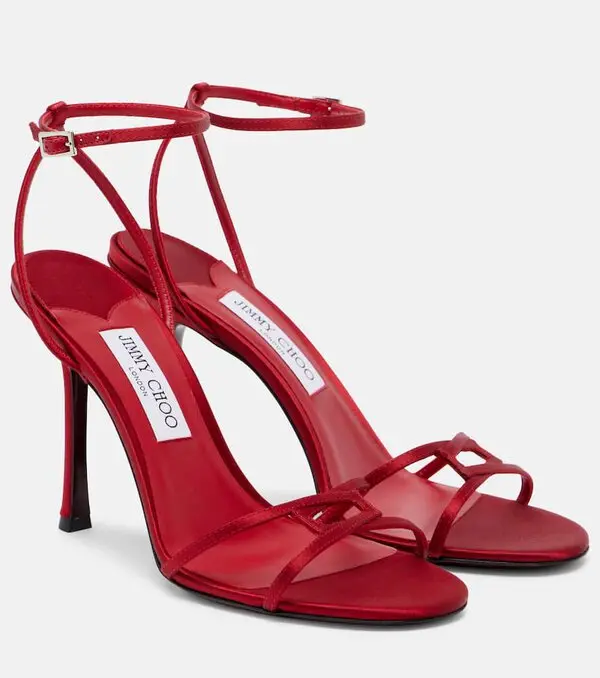 JIMMY CHOO Leo 100 Satin Sandals - Red