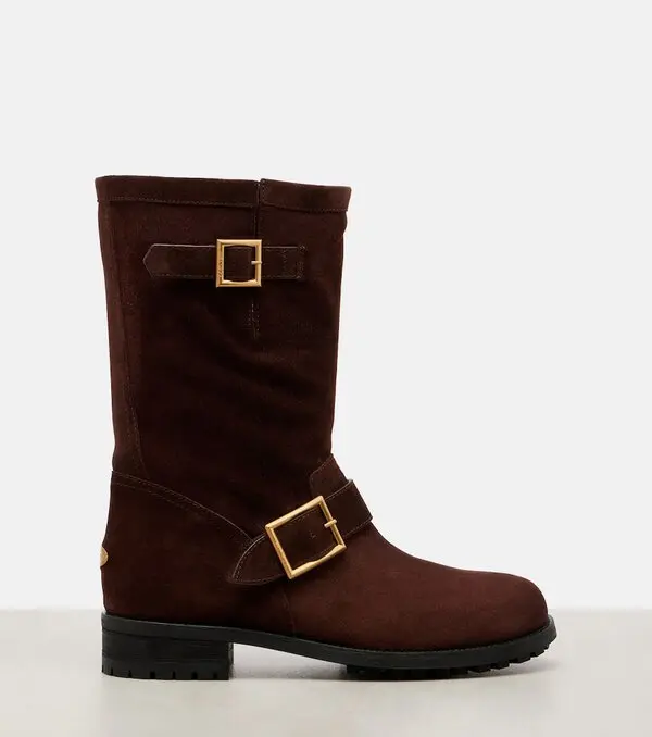 JIMMY CHOO Biker Suede Mid-calf Boots - Brown
