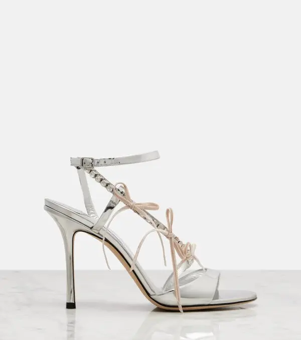 JIMMY CHOO Lula 100 Metallic Leather Sandals - Silver