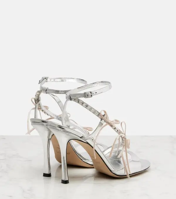 JIMMY CHOO Lula 100 Metallic Leather Sandals - Silver