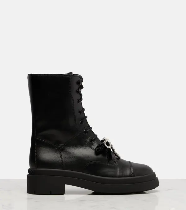 JIMMY CHOO Averi Leather Bow Detail Lace-up Boots