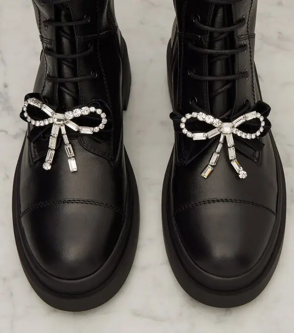 JIMMY CHOO Averi Leather Bow Detail Lace-up Boots