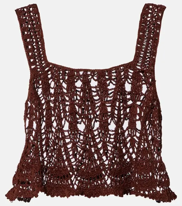 Anna Kosturova Crochet Cotton Crop Top - Brown