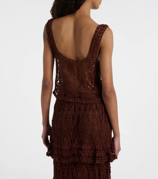 Anna Kosturova Crochet Cotton Crop Top - Brown