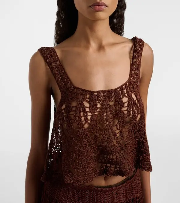 Anna Kosturova Crochet Cotton Crop Top - Brown