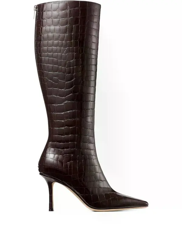 JIMMY CHOO Agathe 85 Croc-embossed Knee Boots - Brown