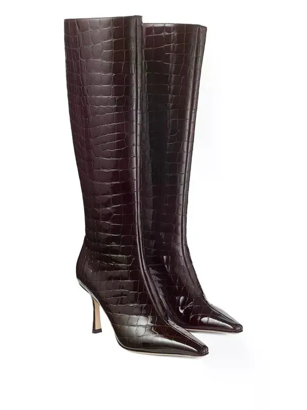 JIMMY CHOO Agathe 85 Croc-embossed Knee Boots - Brown