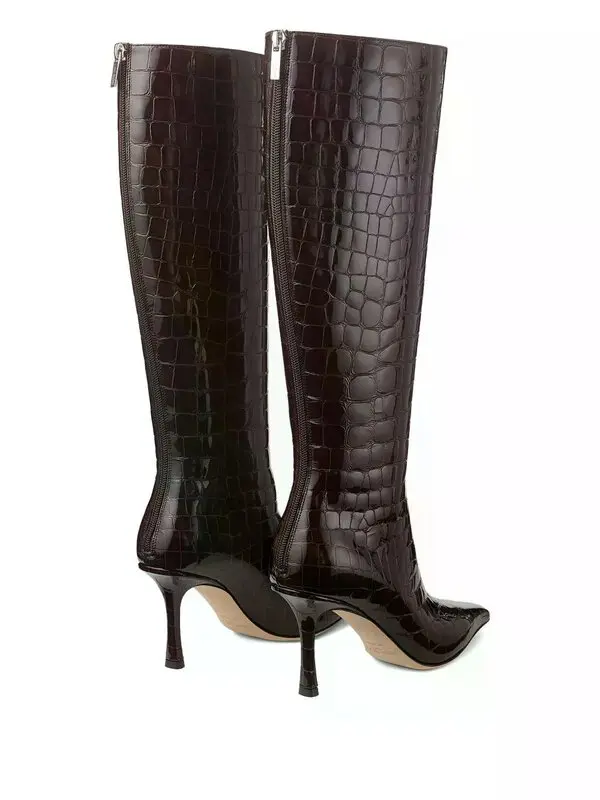 JIMMY CHOO Agathe 85 Croc-embossed Knee Boots - Brown